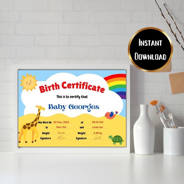 Baby Birth Certificate Template - Etsy