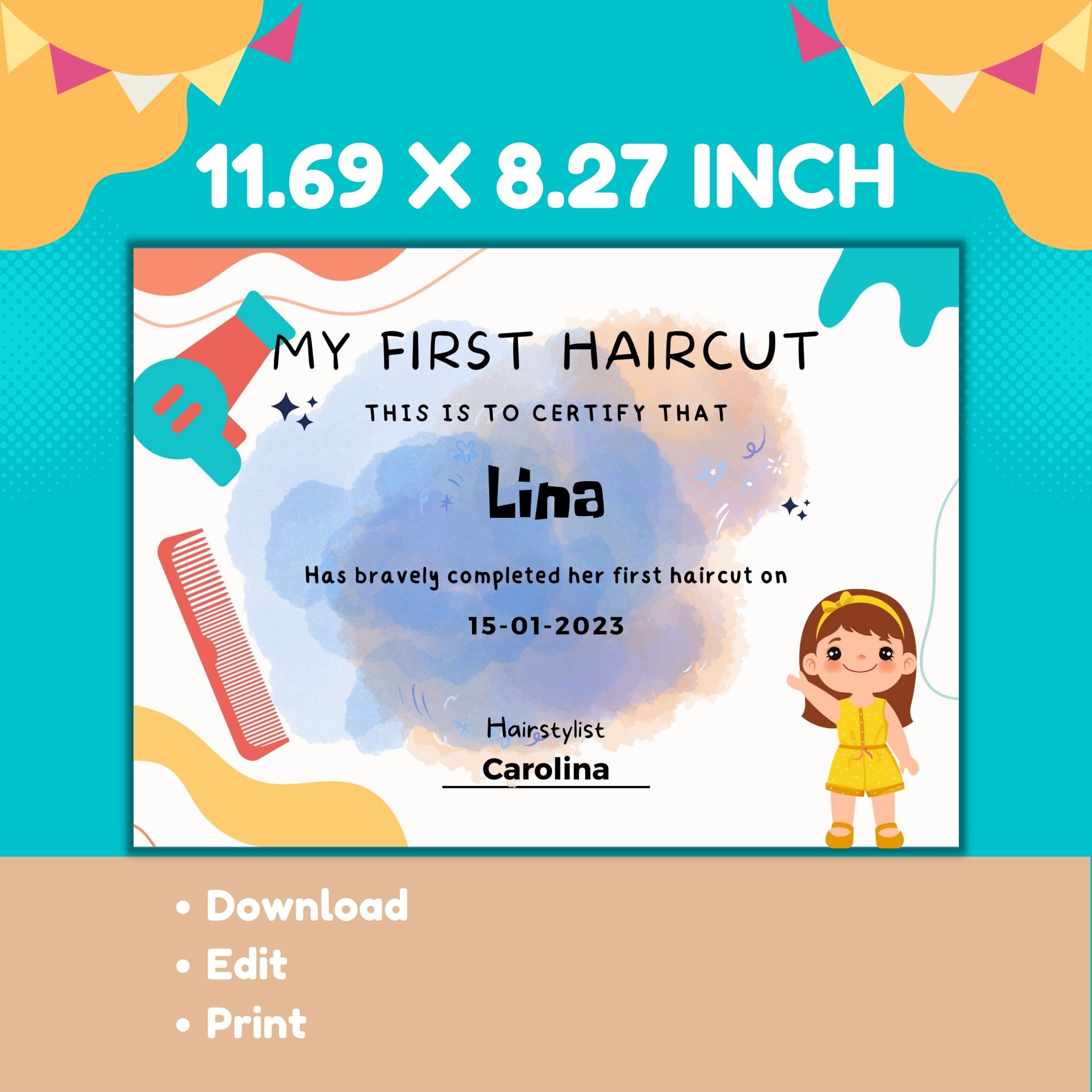 First Haircut Certificate, 1st Haircut, First Haircut Girl Certificate ...