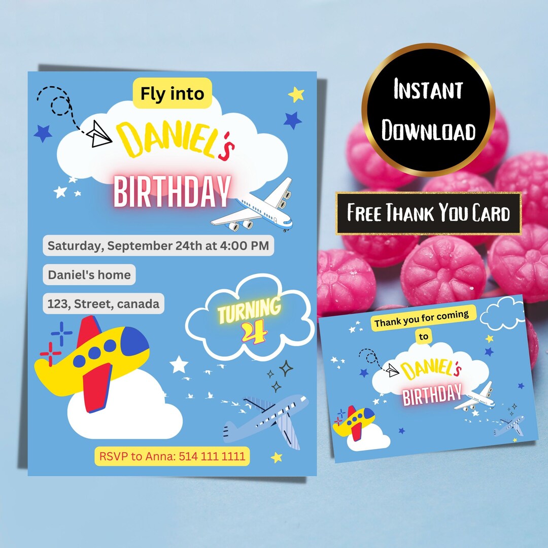 Airplane Birthday Invitation, Plane Birthday Invitation, Travel ...