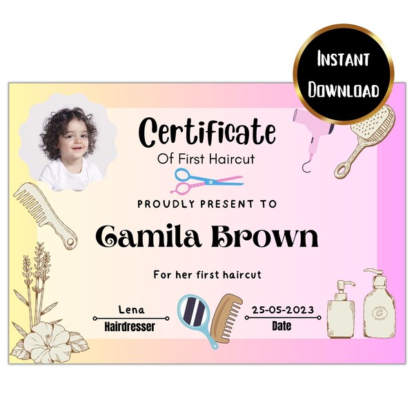Girl First Haircut Certificate - Etsy