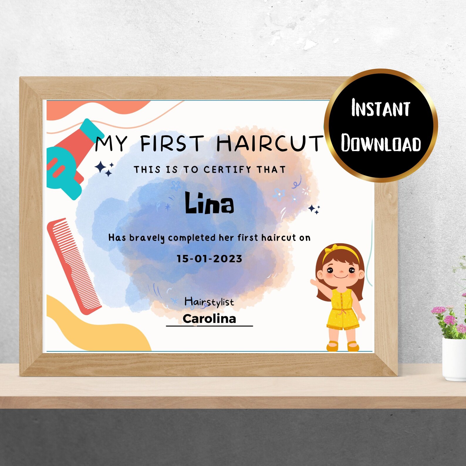 First Haircut Certificate, 1st Haircut, First Haircut Girl Certificate ...