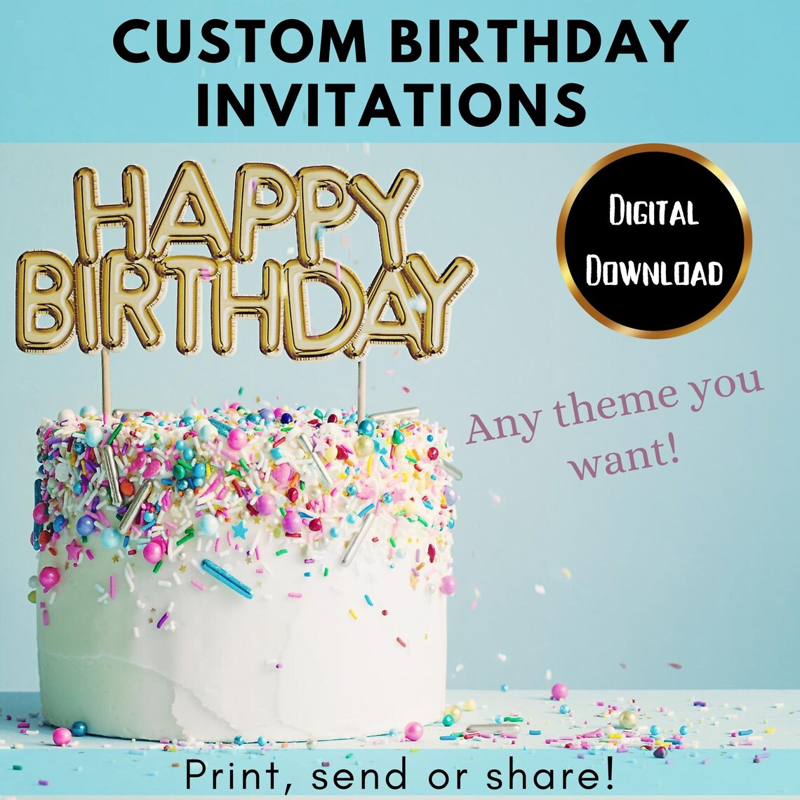 Custom Birthday Invitation Card: Personalized Theme (digital Download ...