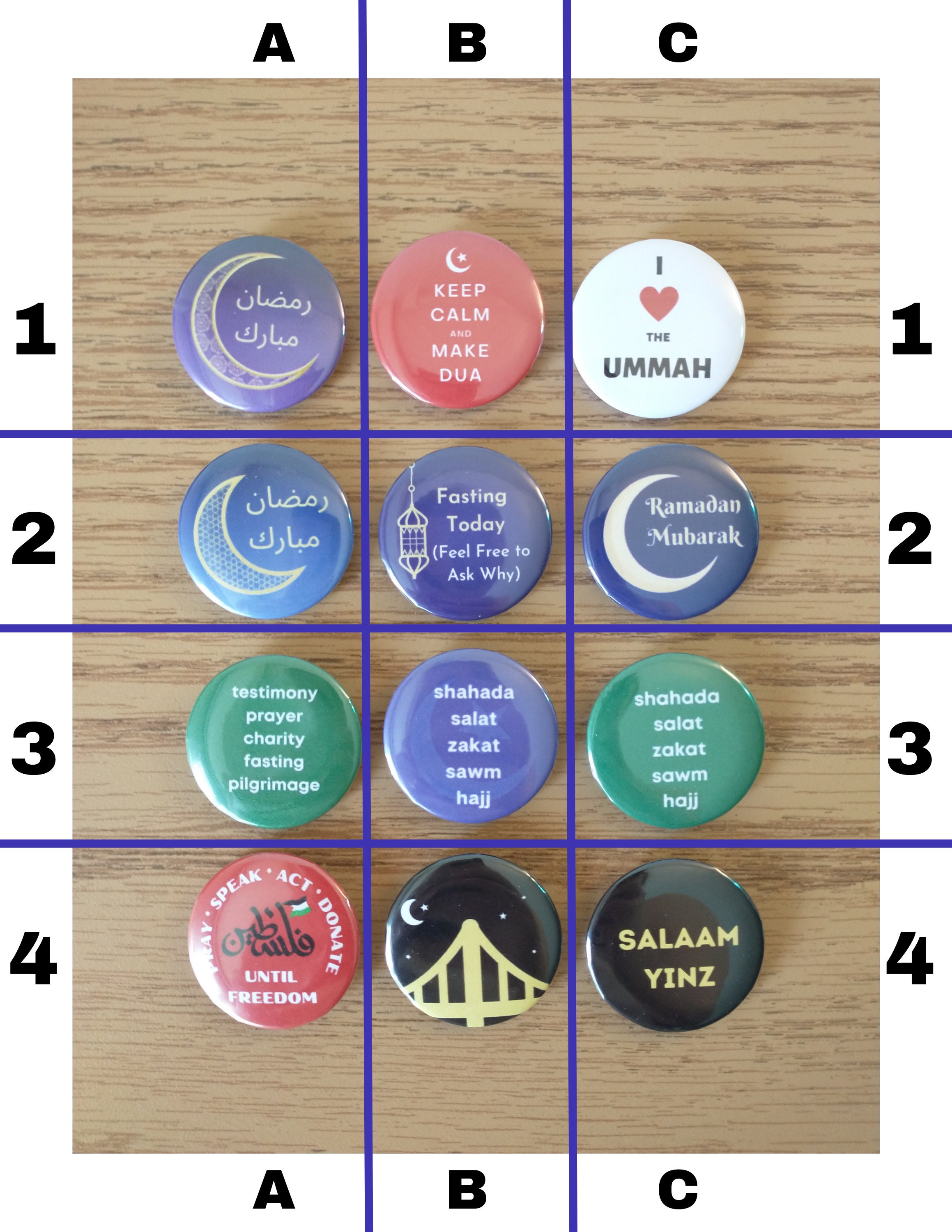 Set of 6 Islamic / Muslim Pins / Buttons With Magnets Choose - Etsy