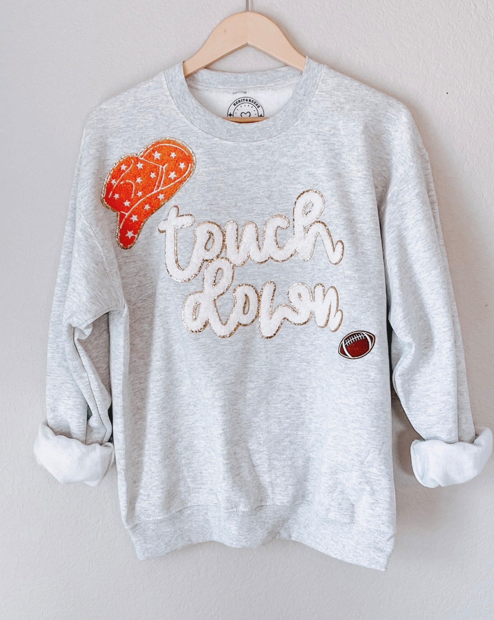 Touchdown Game Day College/nfl Football Chenille Patch Sweatshirt ...