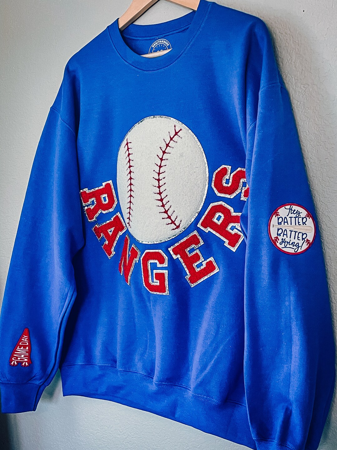 Texas Rangers Baseball Game Day Patch Sweatshirt Customizable, Baseball ...