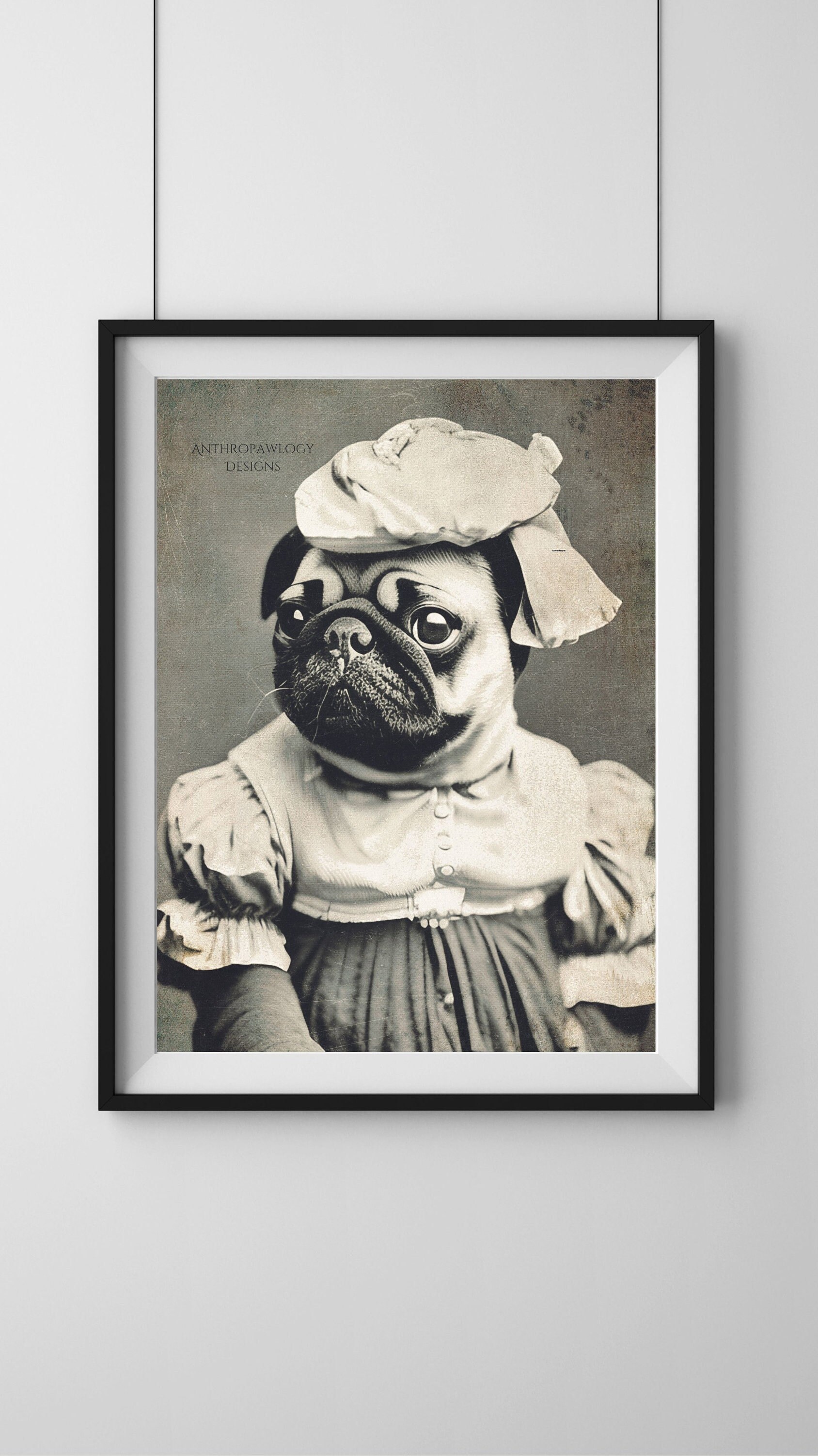 Vintage Victorian Pug Photo gemma, Whimsical, Fine Art, Wall Art, Dog ...