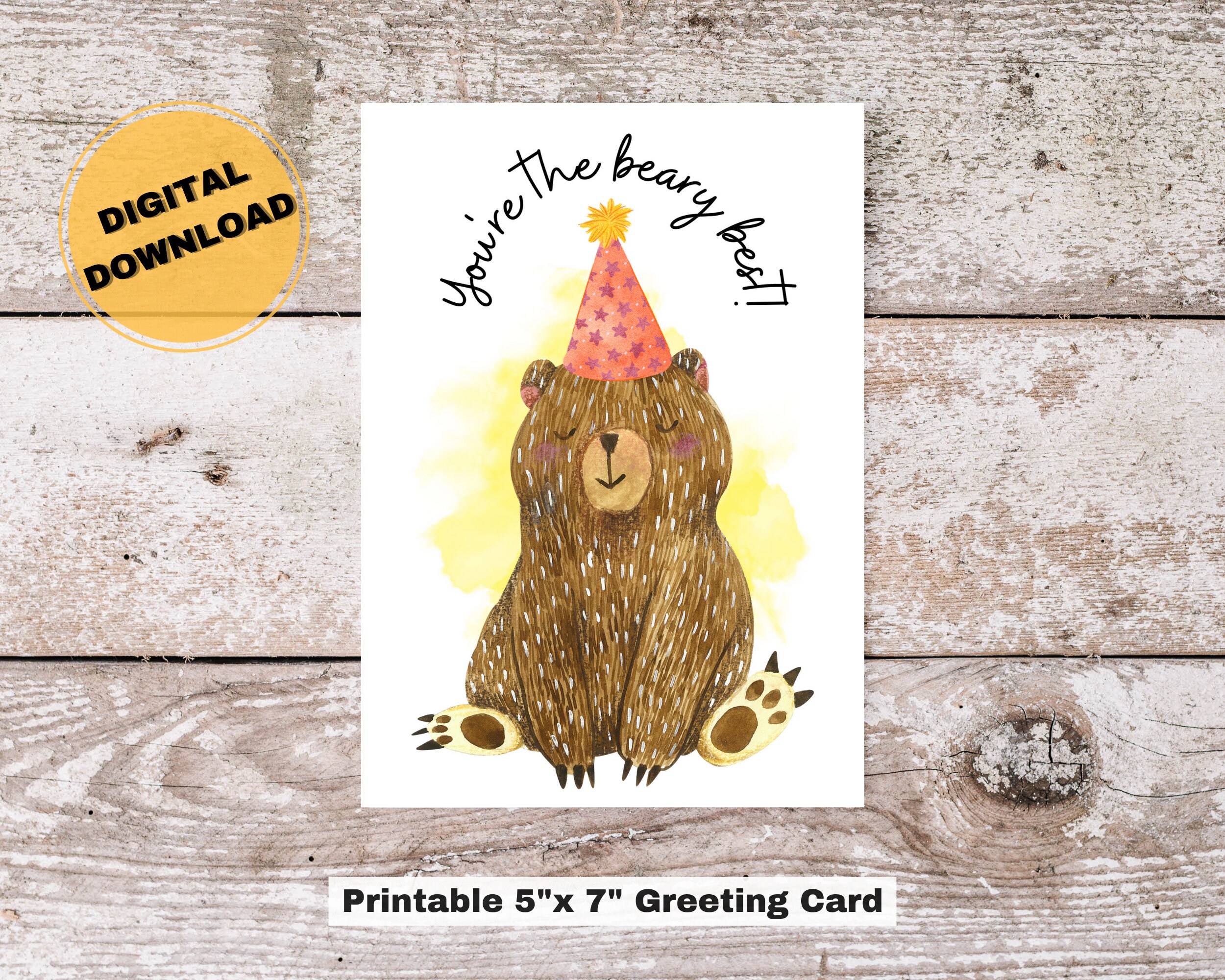 Printable Happy Birthday Card Bear Birthday Card Child Birthday Card ...