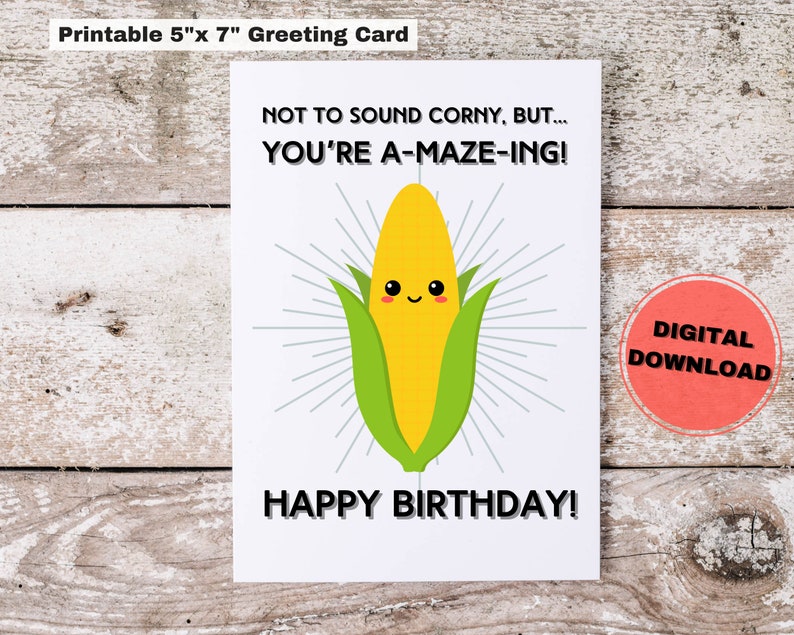 Corn Cob Birthday Punny Card Kawaii Card for Kids Birthday Funny ...