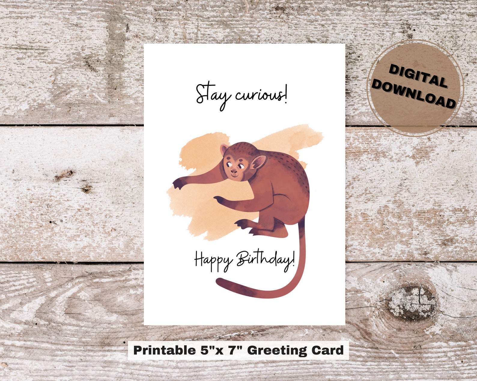 Printable Happy Birthday Card Monkey Birthday Card Child Birthday Card ...