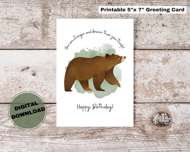 Printable Happy Birthday Card Bear Birthday Card Child Birthday Animal ...
