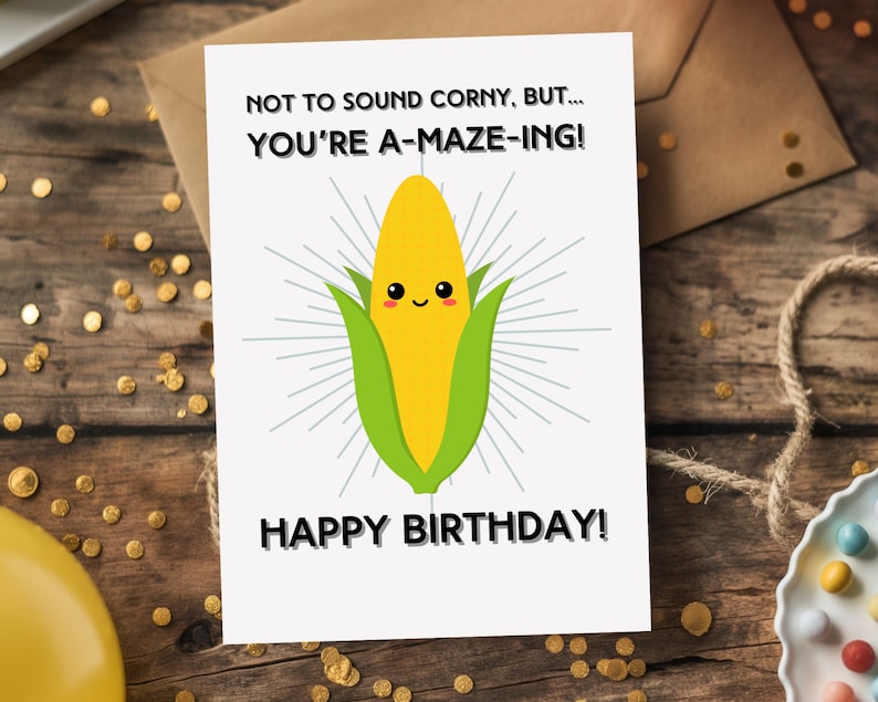 Corn Cob Birthday Punny Card Kawaii Card for Kids Birthday Funny ...