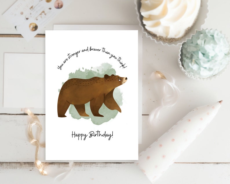 Printable Happy Birthday Card Bear Birthday Card Child Birthday Animal ...