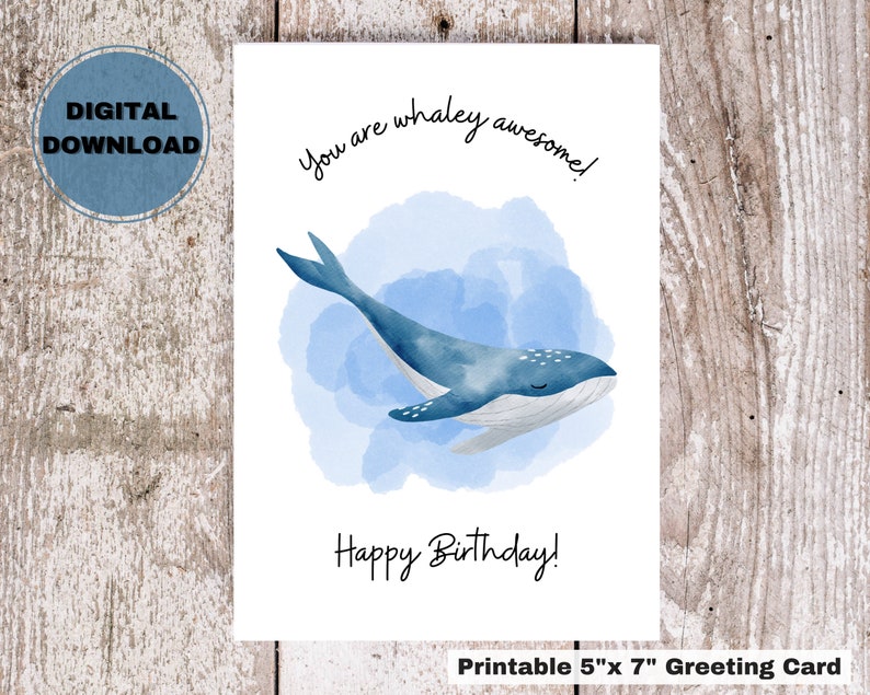 Printable Happy Birthday Card Whale Birthday Card Child Birthday Card ...
