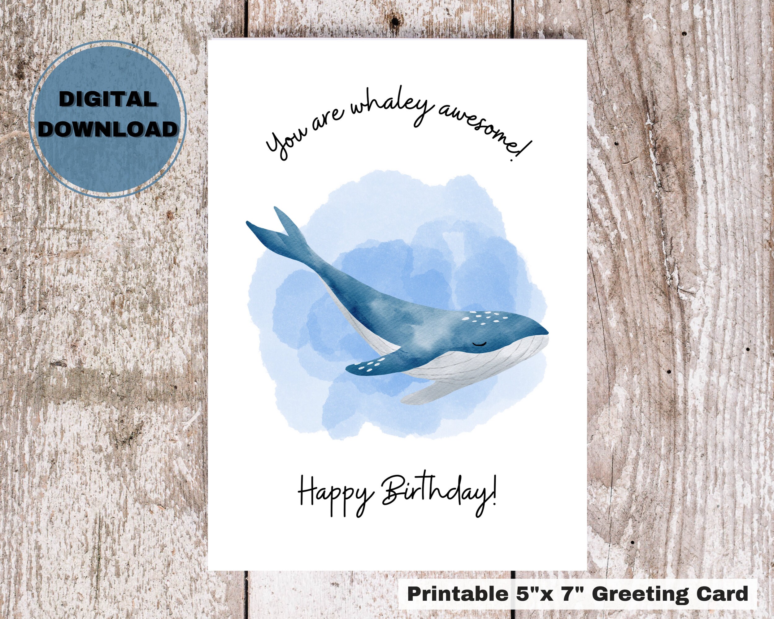 Printable Happy Birthday Card Whale Birthday Card Child Birthday Card ...