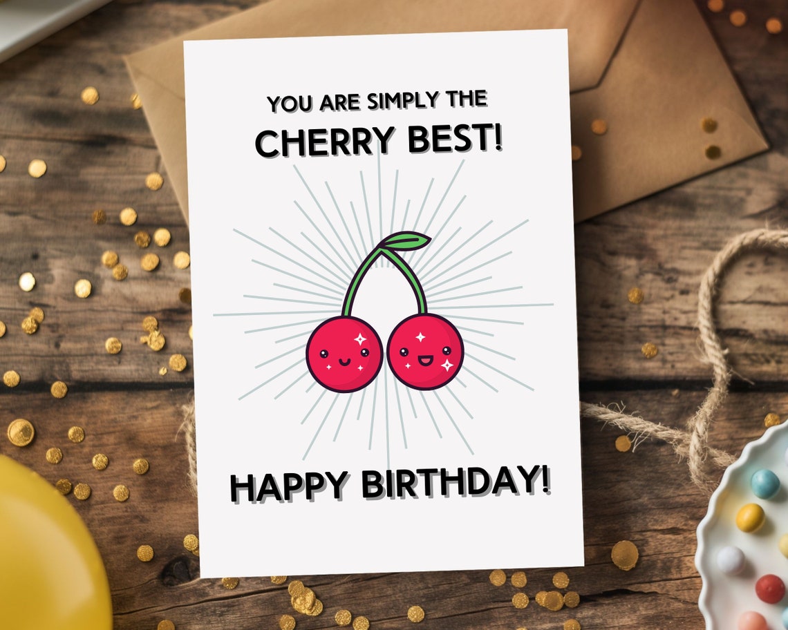 Cherry Birthday Card Kawaii Cherry Card B-day Kids Birthday Pun Cute ...