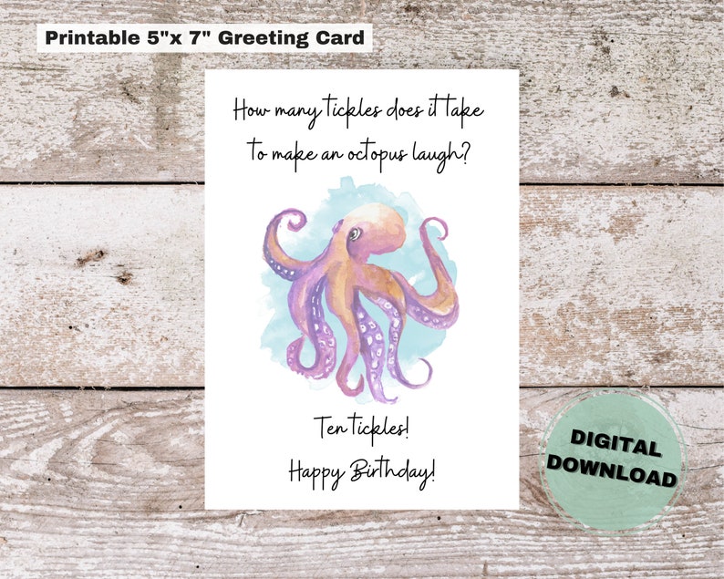Printable Happy Birthday Card Octopus Birthday Card Child Birthday Card ...