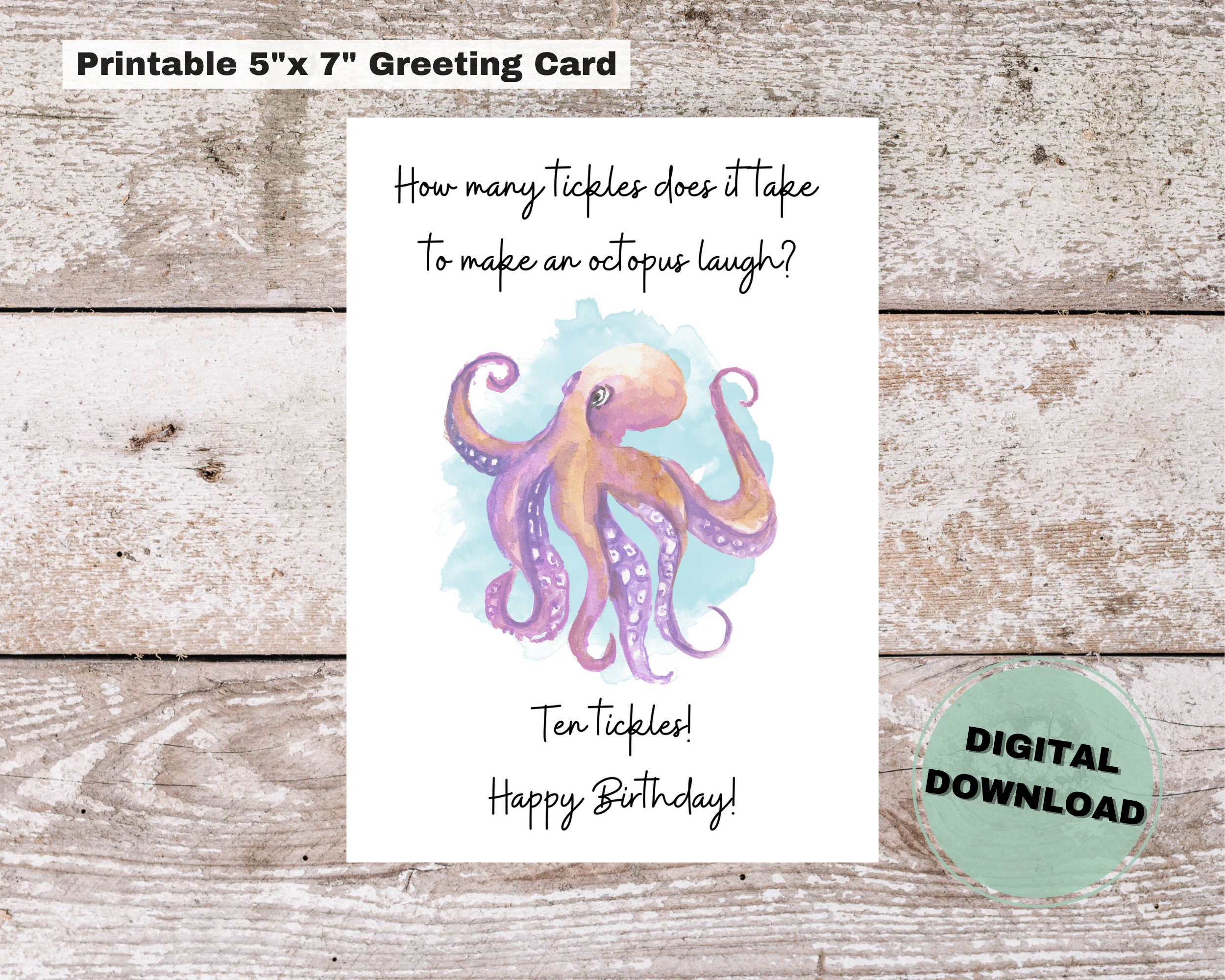 Printable Happy Birthday Card Octopus Birthday Card Child Birthday Card ...