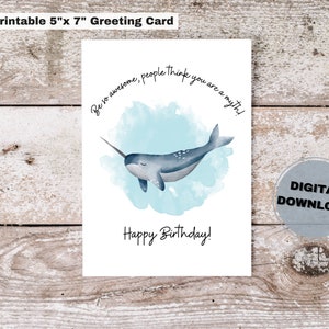 Printable Happy Birthday Card Narwhal Birthday Card Child Birthday Card ...
