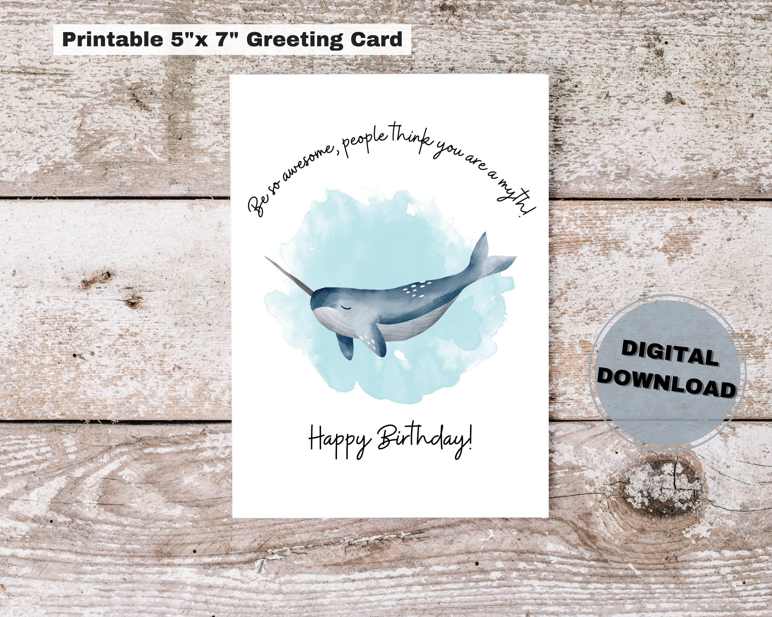 Printable Happy Birthday Card Narwhal Birthday Card Child Birthday Card ...