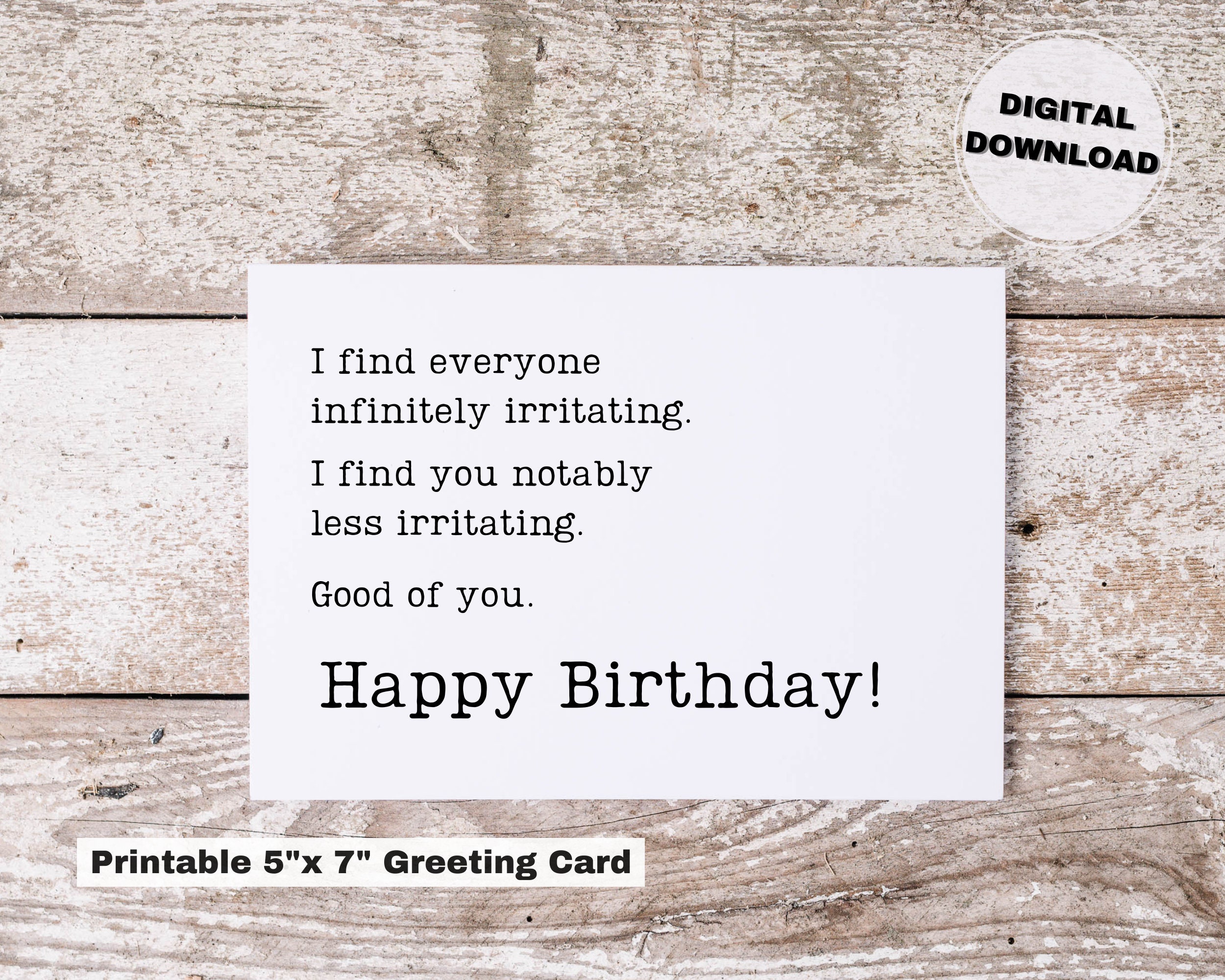 Printable Rude Birthday Card Sarcastic Birthday Greetings, 7x5 Snarky B ...