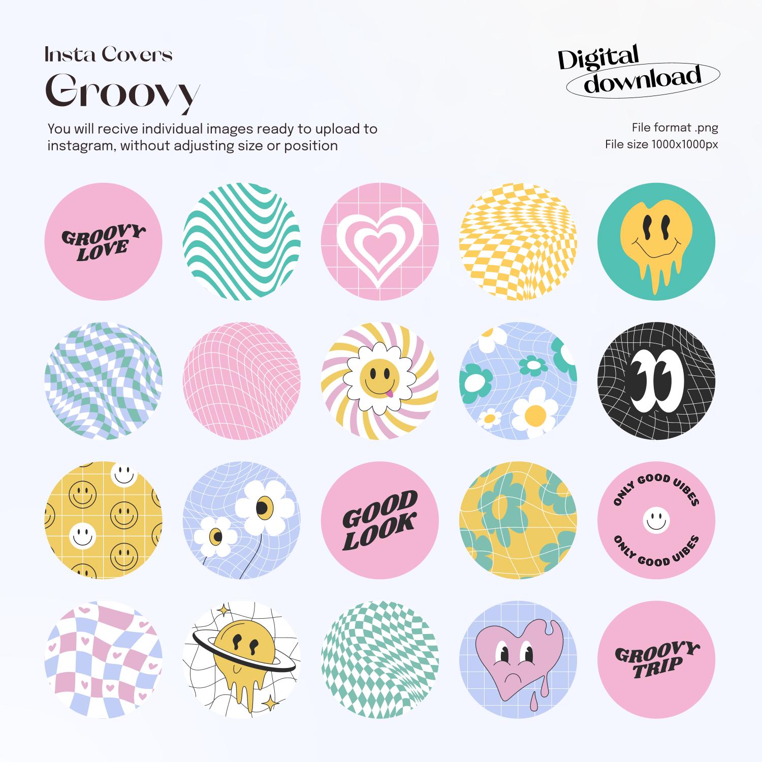 Groovy Instagram Highlight Covers: Retro Y2K Story Icons (digital ...