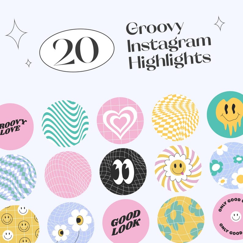 Groovy Instagram Highlight Covers: Retro Y2K Story Icons (digital ...