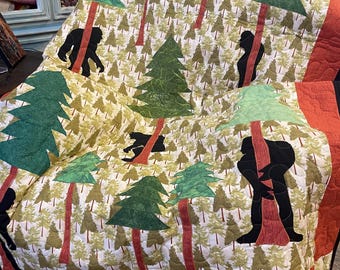 Bigfoot/ Sasquatch Hide and Seek Applique Quilt/throw - Etsy