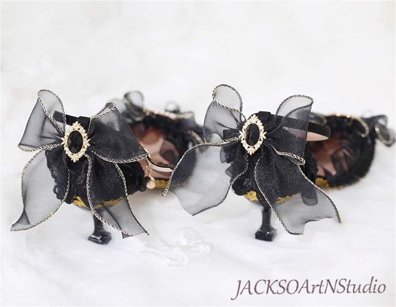 Black Ribbons High Heels Shoes With Ribbons Pearls Marie - Etsy