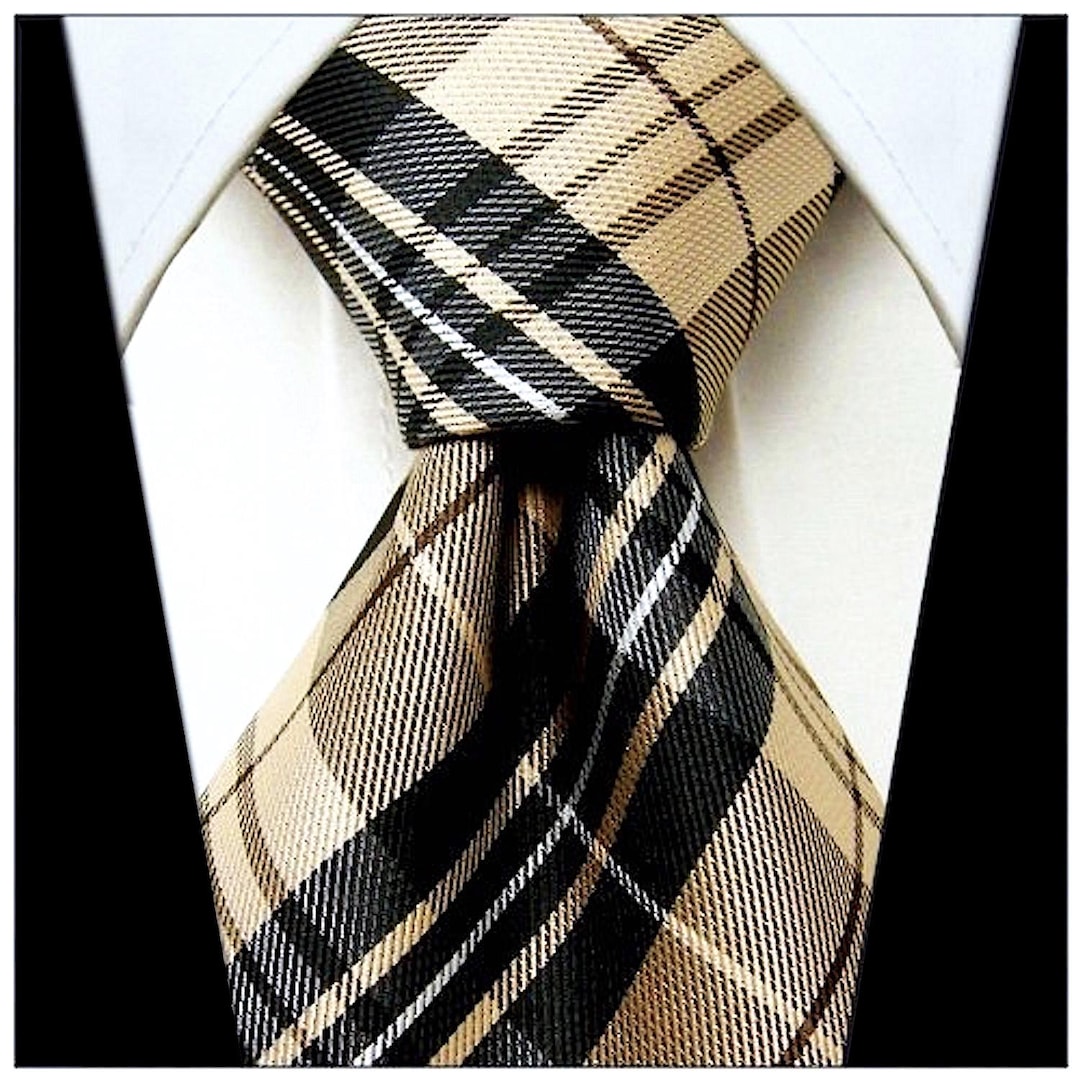 Scottish Tartan Plaid Ties for Men - Woven Necktie - Khaki and Black - Etsy