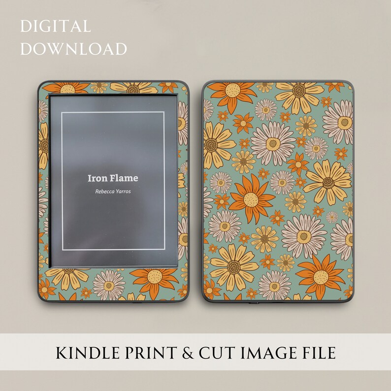 60's Floral Kindle Skin PNG Print and Cut File | 2022, 2024 Kindle 6 ...