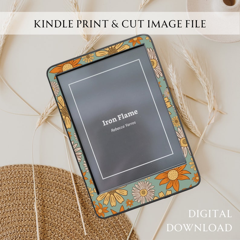 60's Floral Kindle Skin PNG Print and Cut File | 2022, 2024 Kindle 6 ...