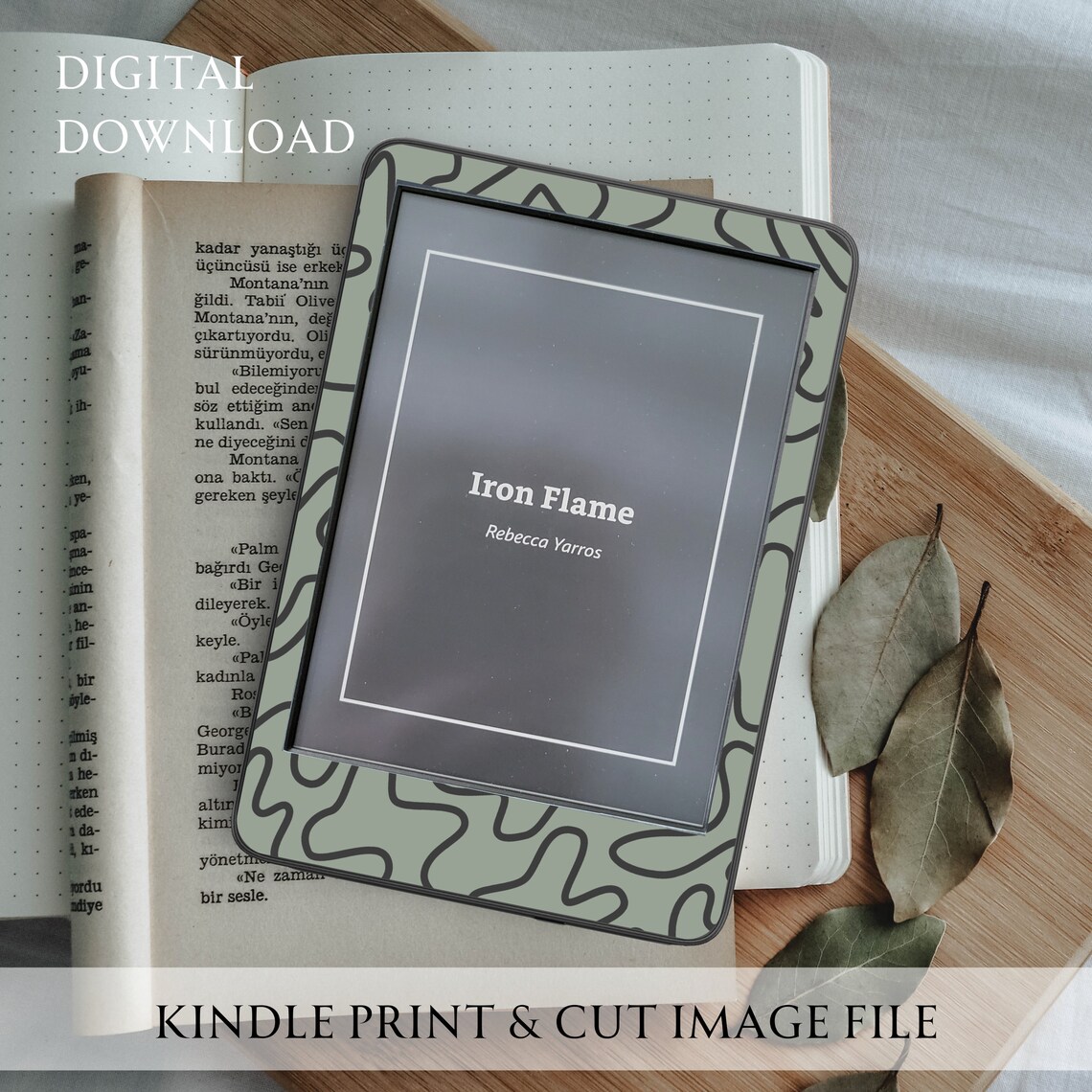 Green Organic Lines Kindle Skin PNG Print and Cut File | 2022, 2024 ...