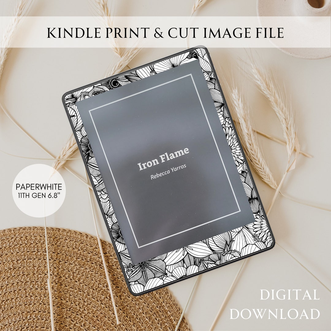 Floral Line Art Kindle Skin Black and White PNG Print and Cut File ...