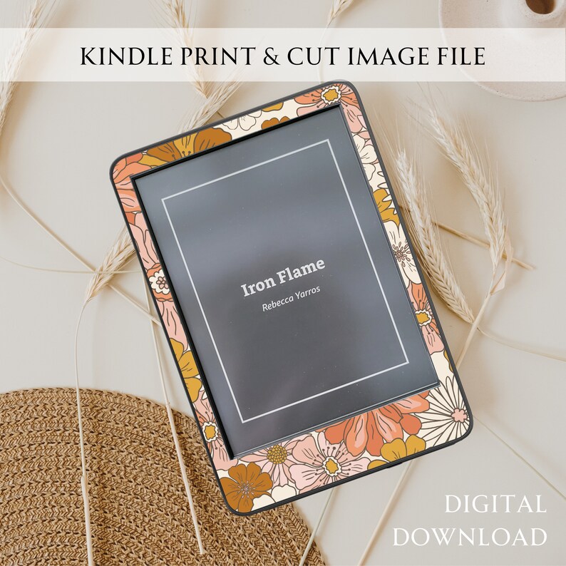 Peachy Gold Floral Kindle Skin PNG Print and Cut File | 2022, 2024 ...