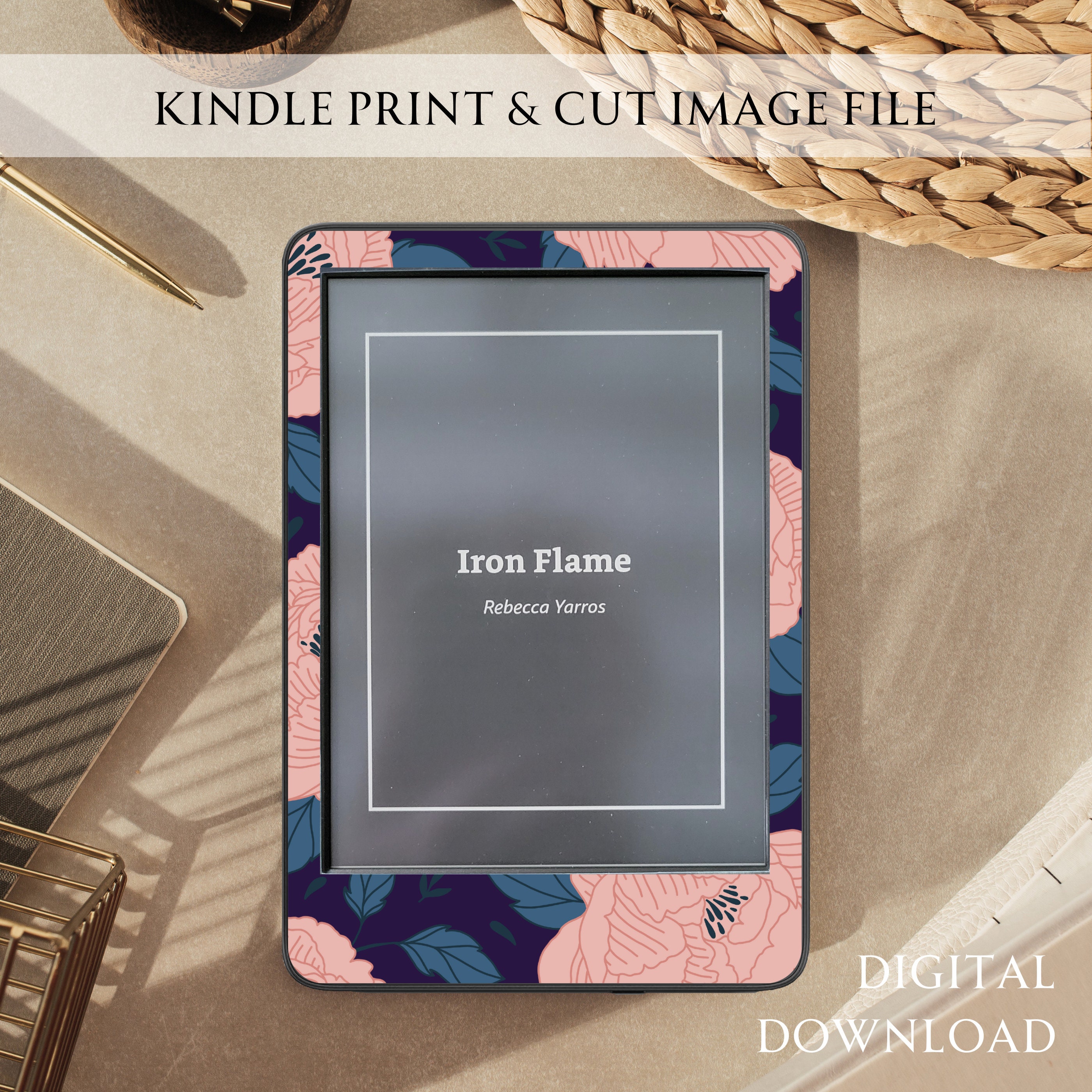 Bold Peony Print Kindle Skin PNG Print and Cut File 2022 BASIC Kindle 6 ...