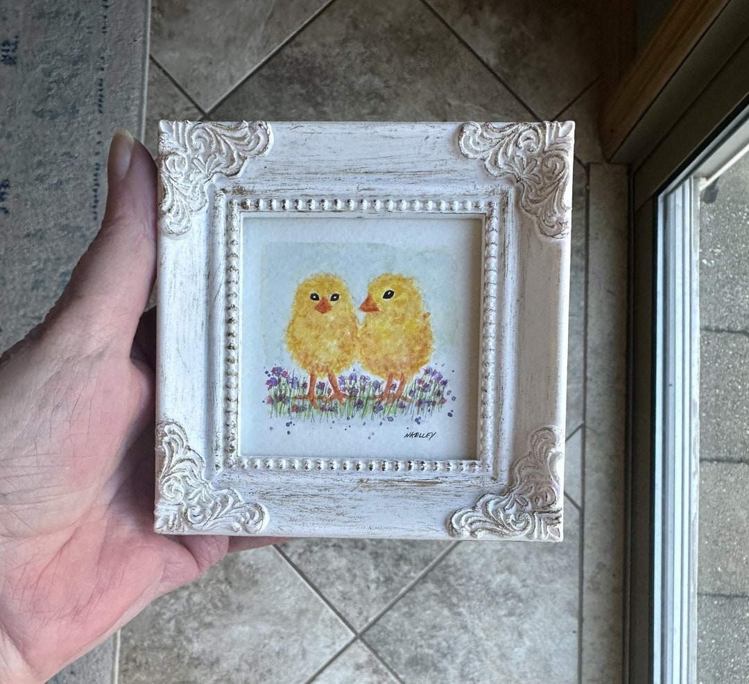 Original Chicks Watercolor Painting: Framed Miniature Art - Etsy