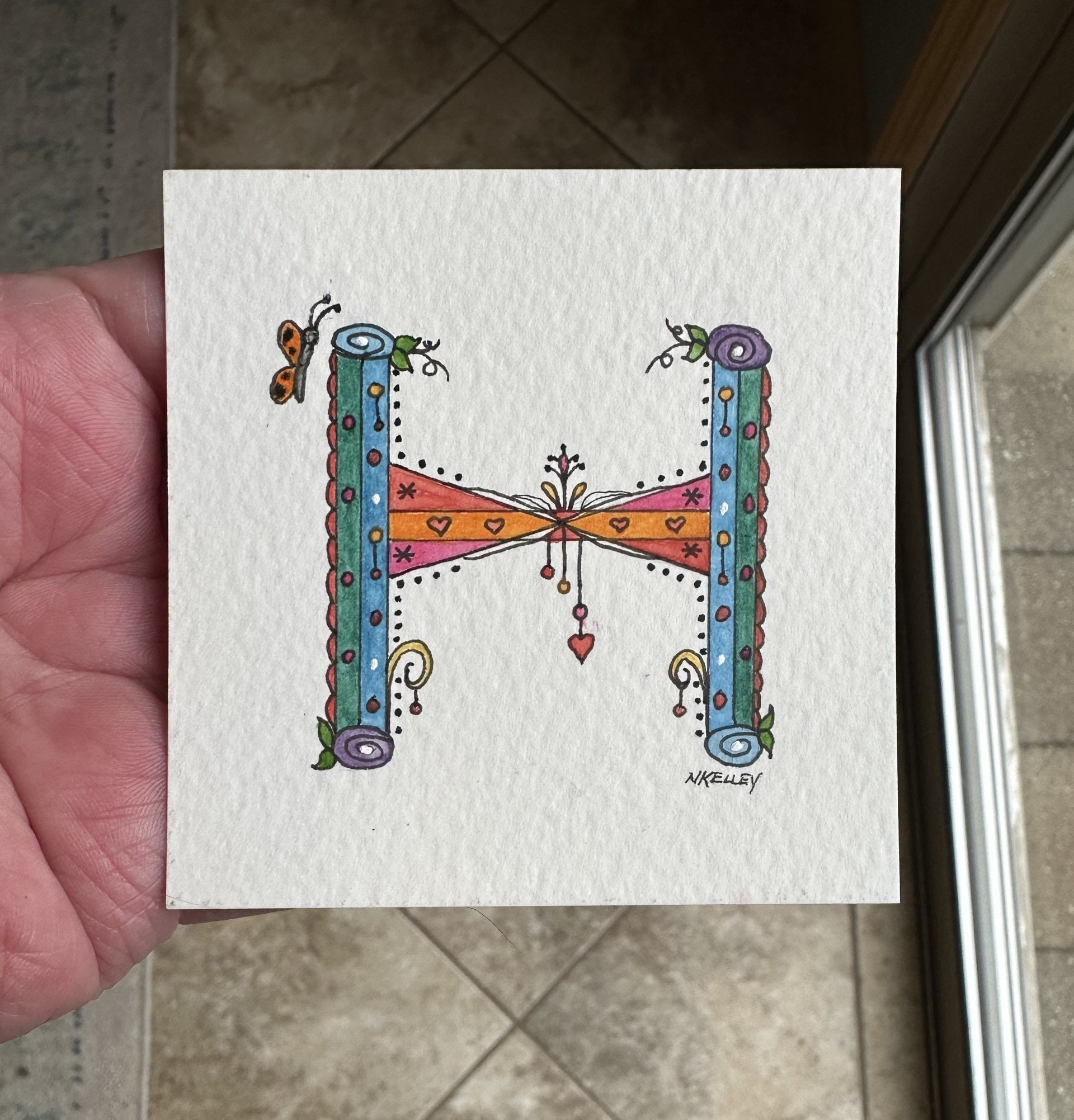 H Letter H Painting Original Painting NOT a Print TINY Painting Miniature Art Watercolor Frame ...