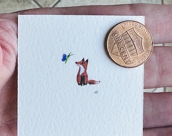 Super Miniature Fox Painting - Original Painting - NOT a Print - Tiny ...