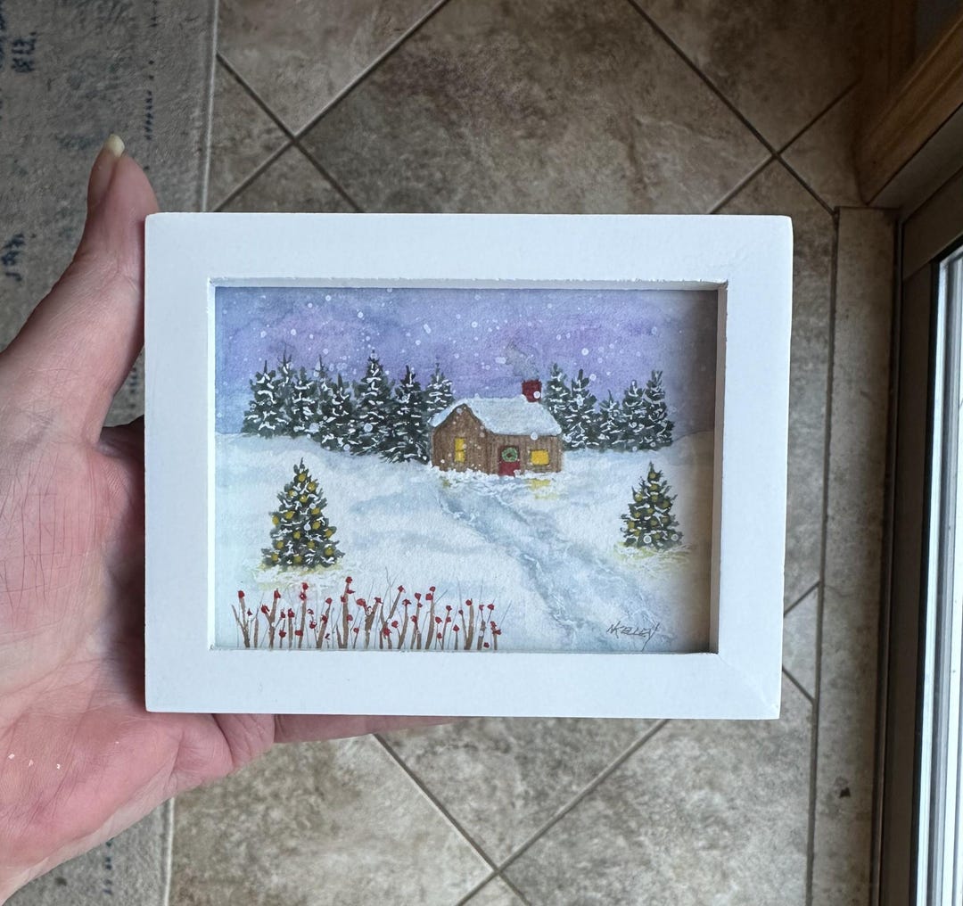Winter Cabin Landscape Painting Original Painting NOT a Print TINY ...