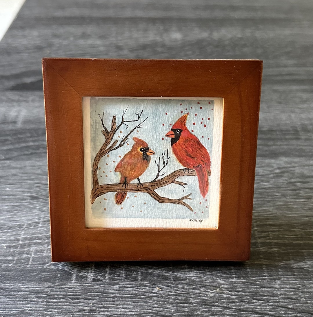 Cardinals Male and Female - Original Painting - NOT a Print - TINY ...