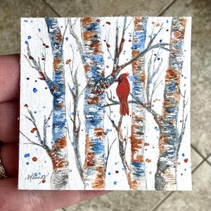 Trees and Cardinal Painting - Original Painting in Float Frame - NOT a ...