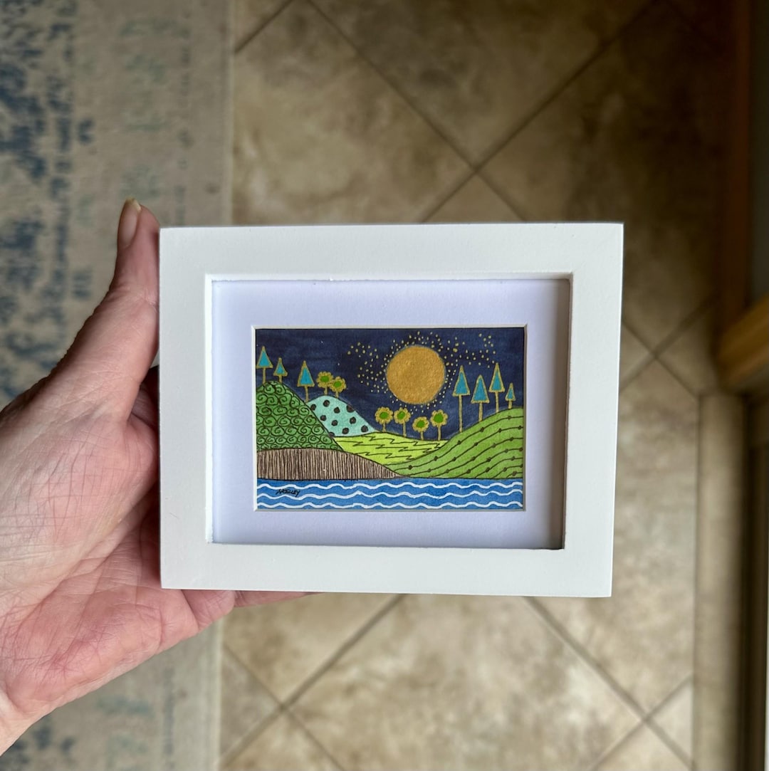 Moon and Moondust Landscape Original Painting - NOT a Print - Tiny ...