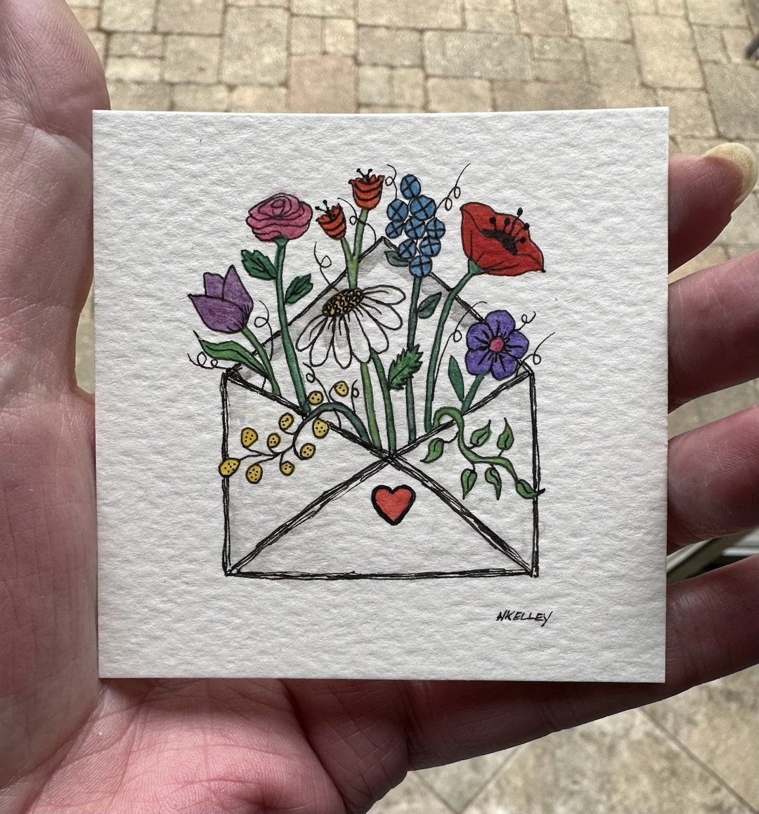 Love Letter With Flowers - Original Painting - NOT a Print - TINY ...