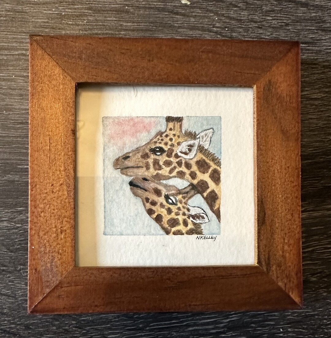Mother and Baby Giraffes - Original Painting - NOT a Print - TINY ...
