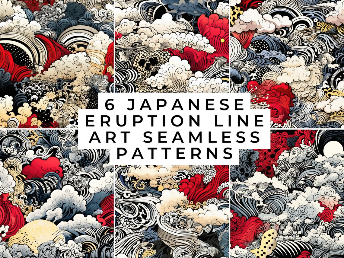 Seamless Japanese Chiyogami Pattern, Eruption Illustrations 6 Different ...