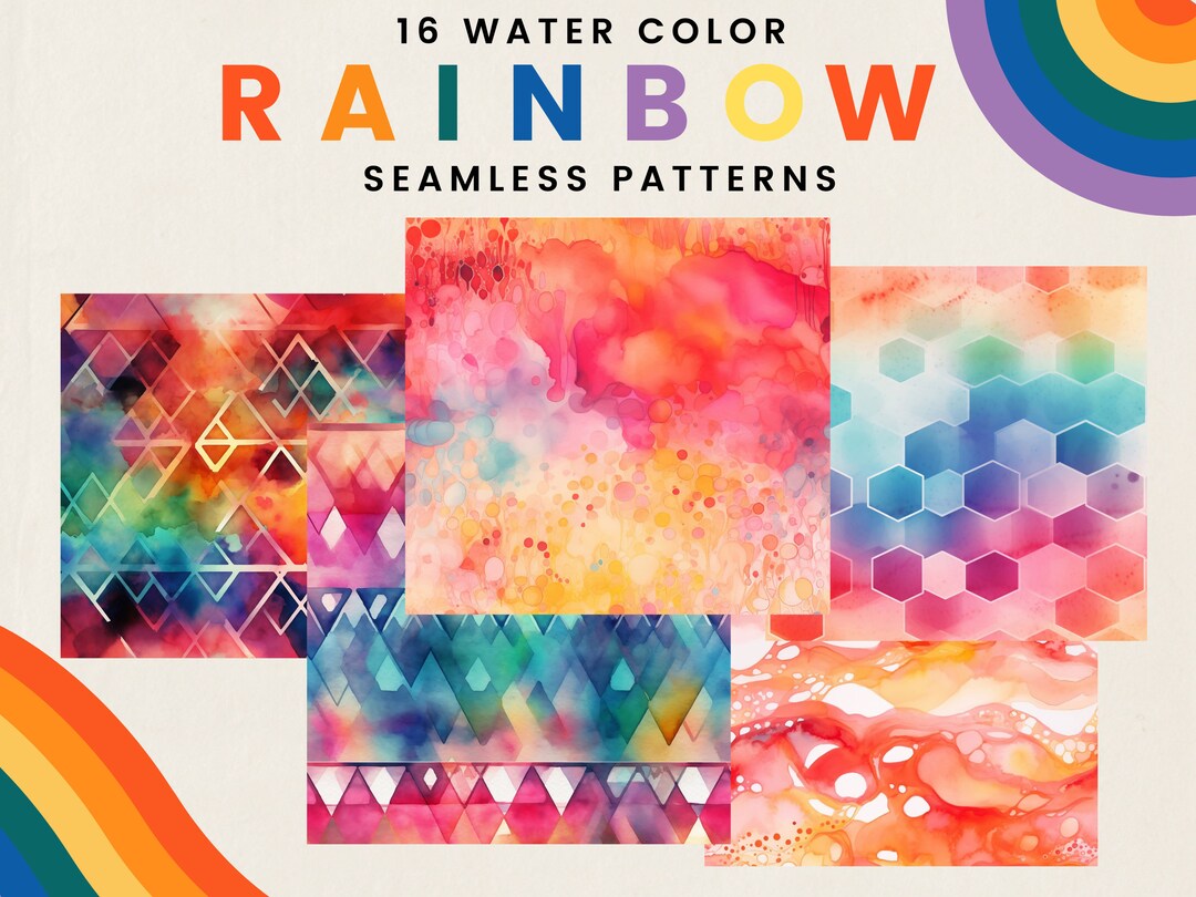 16 Rainbow Watercolor Seamless Patterns, Repeating Pattern, Background ...