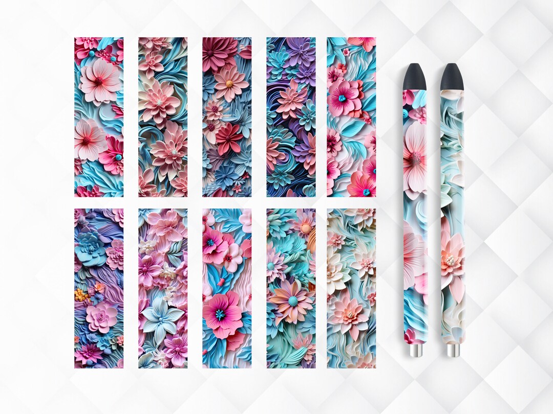 10 3D Floral Seamless Pen Wraps, Pen Wrap Sublimation Designs, Pen ...