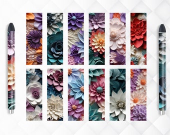 10 3D Floral Seamless Pen Wraps, Pen Wrap Sublimation Designs, Pen ...