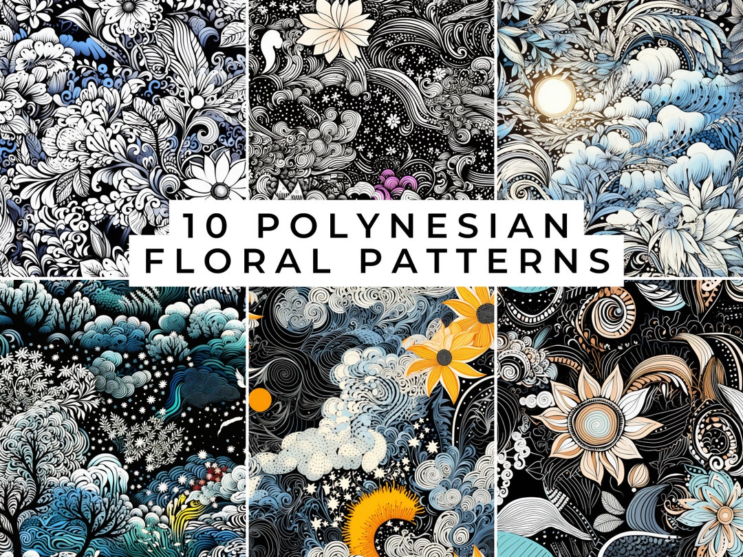 10 Polynesian Floral Patterns, Repeating Pattern, Background, Printable ...