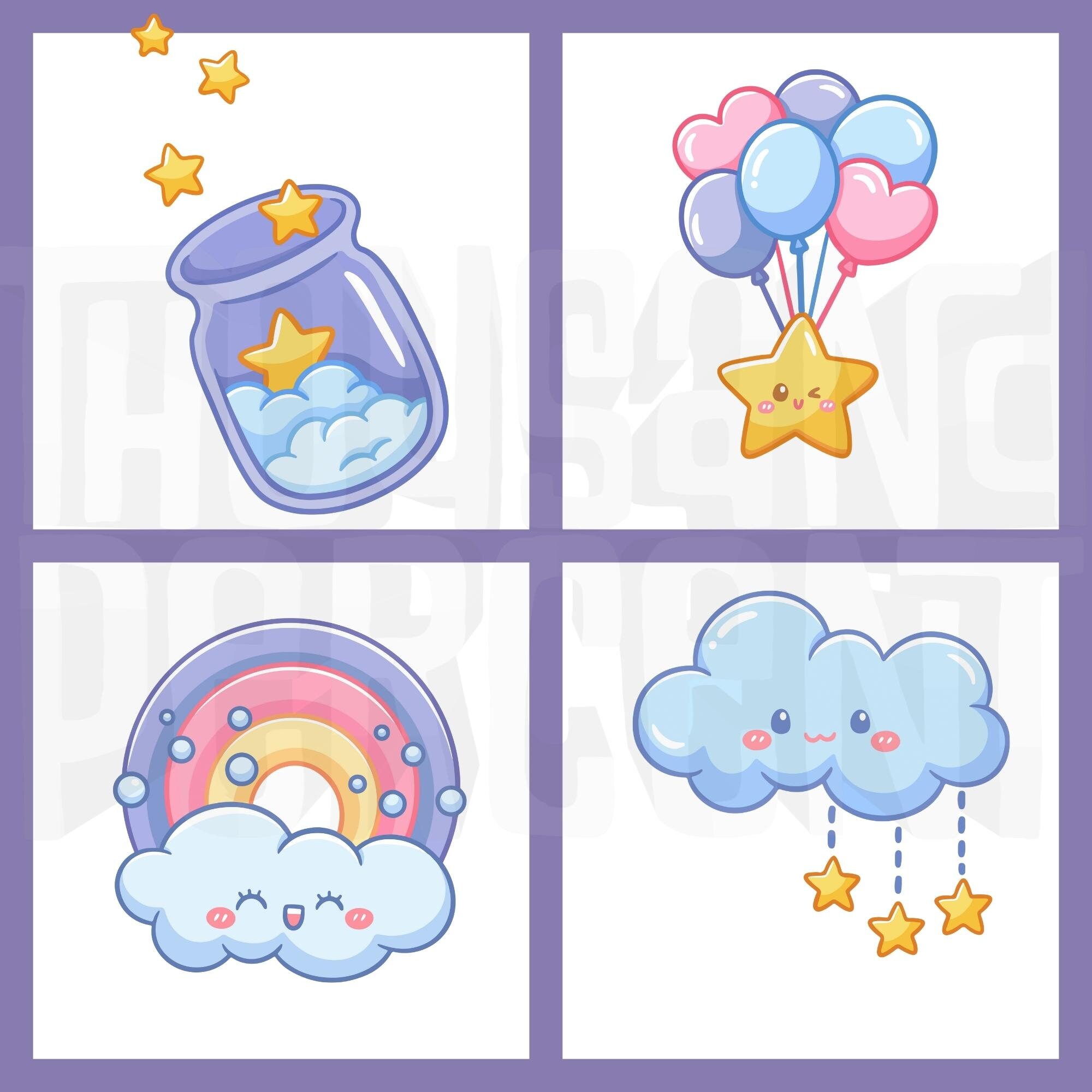 Cute Kawaii Sky Svg Bundle, 20 Transparent Png, Layered Svg Files for ...